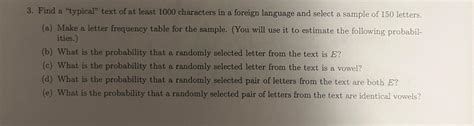 Solved 3 Find A Typical Text Of At Least 1000 Characters