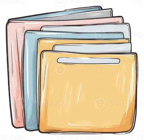 Stack Of Pastel Colored Folders Ready For Work 55494341 Png