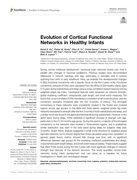 Pdf Evolution Of Cortical Functional Networks In Healthy Infants