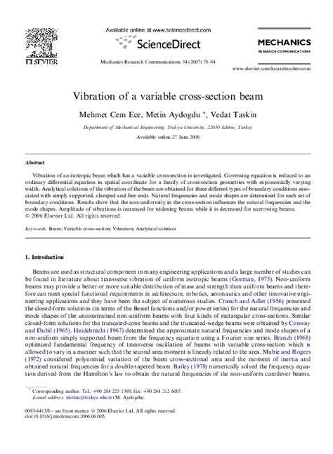 pdf vibration of a variable cross section beam