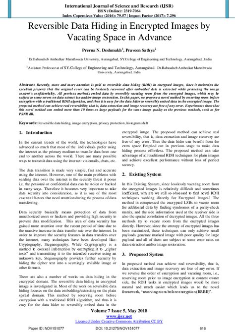 pdf reversible data hiding in encrypted images by vacating space in