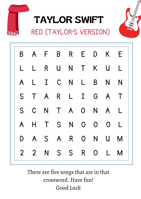 Taylor Swift Songs Word Search Artofit