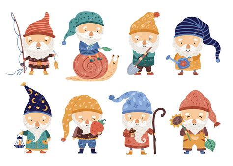 Premium Vector Garden Dwarfs Cartoon Gnome Tiny Forest Elf Cute Fairy Tale Characters Funny