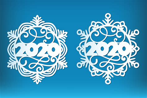 구름에 매달려 눈송이 형태로 레이저 컷 번호 2020 템플릿 눈송이와 크리스마스 공의 템플릿 크리스마스 장식을 잘라 12월에 대한 스톡 벡터 아트 및 기타 이미지 Istock