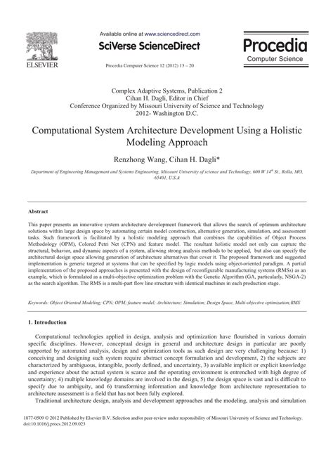 Pdf Search Based System Architecture Development Using A Holistic Modeling Approach