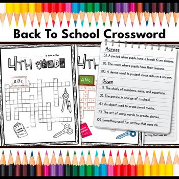 Back To School Crossword Puzzle For 4th Grade With Optional Word Bank
