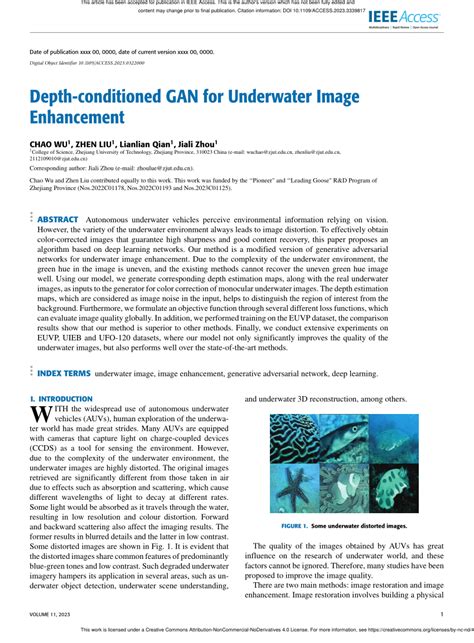 Pdf Depth Conditioned Gan For Underwater Image Enhancement