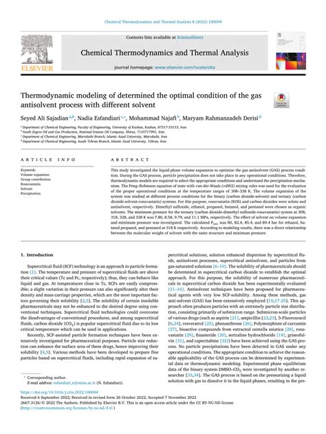 Pdf Thermodynamic Modeling Of Determined The Optimal Condition Of The