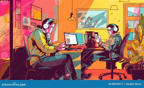 A Couple Of People Sitting At A Desk With A Computer Generative Ai