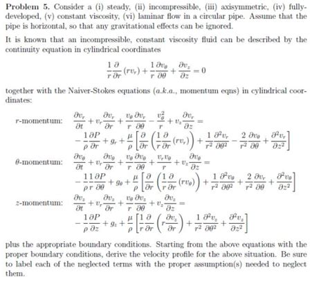 Problem 5 Consider A I Steady Ii Incompressible Axisymmetric