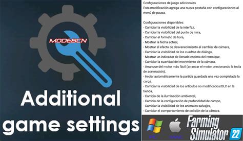 Additional Game Settings Version En Espanol V1 2 0 1 Fs22 Mod Farming Simulator 22 Mod