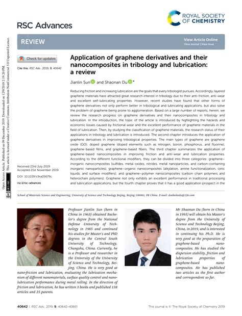 PDF Application Of Graphene Derivatives And Their Nanocomposites In Tribology And Lubrication