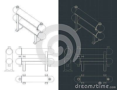 Shell And Tube Heat Exchanger Blueprints Vector Illustration CartoonDealer