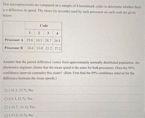 Solved Two Microprocessors Are Compared On A Sample Of 4