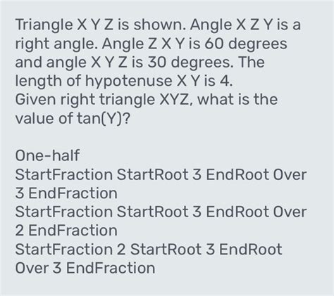 solved triangle x y z is shown angle x z y is a right angle angle z