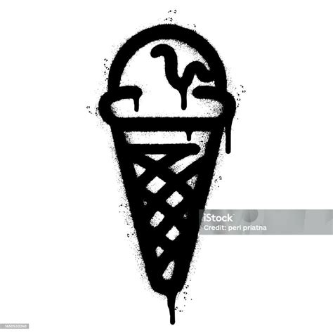 스프레이 페인티드 그래피티 아이스크림 콘 아이콘 흰색 배경으로 격리된 스프레이 그래피티 아이스크림 아이콘은 흰색 위에 검은색으로 스프레이를 뿌립니다 초콜릿에 대한 스톡 벡터