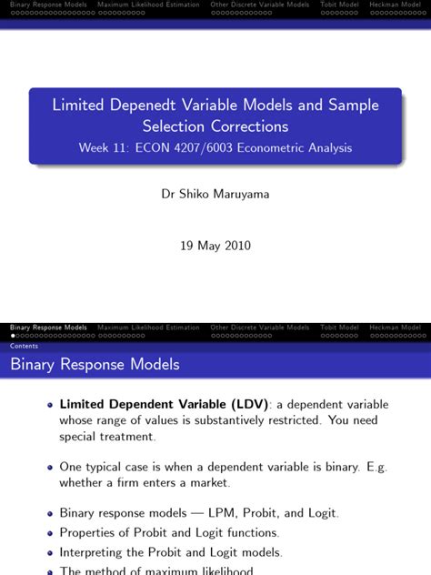 Limited Depenedt Variable Models And Sample Selection Corrections Pdf
