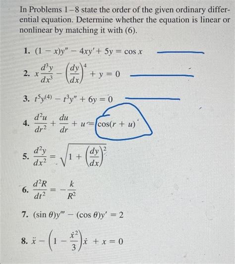 Solved In Problems 1−8 State The Order Of The Given Ordinary
