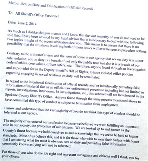 Spokane Sheriff Tells Deputies No Sex On Duty Daily Mail Online