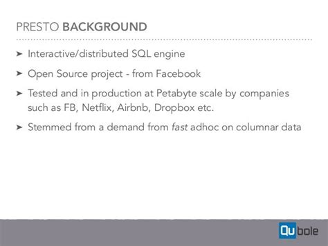 Presto And Differences Between Popular Sql Engines Spark Redshift An
