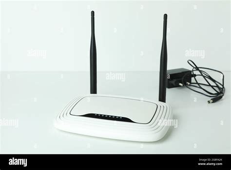 Wi Fi Router With External Antennas And Plug On White Background Stock Photo Alamy
