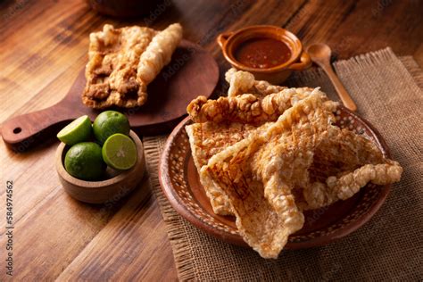 Chicharron Crispy Fried Pork Rind Are Pieces Of Aired And Fried Pork