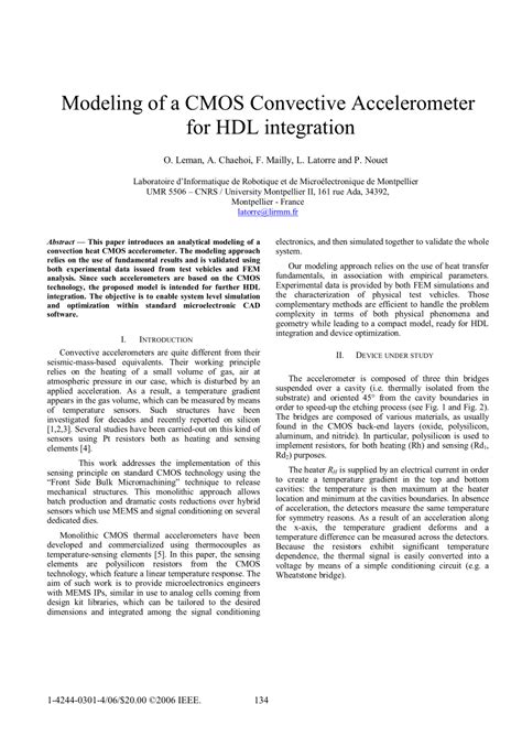 Pdf Modeling Of A Cmos Convective Accelerometer For Hdl Integration
