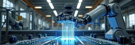 Robotic Arm Assembling Circuit Boards Advanced Factory Setting Stock