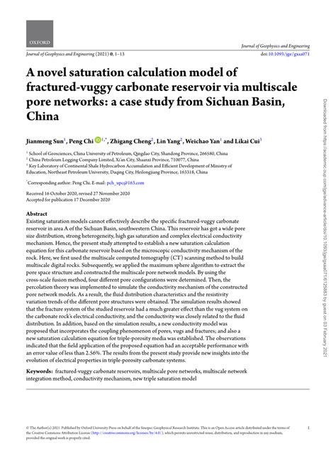 Pdf A Novel Saturation Calculation Model Of Fractured Vuggy Carbonate