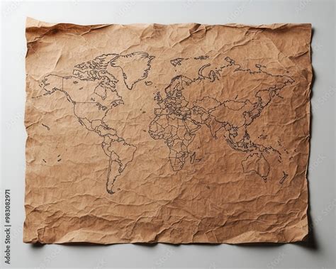 Vintage Map With Deep Fold Lines And Aged Patina Edges Curled And Faded Details Old Paper