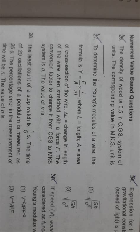 Numerical Value Based Questions Expression For The Density Of Woo