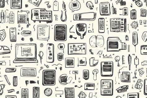 A Collection Of Hand Drawn Doodles Illustrating Technology Items Like