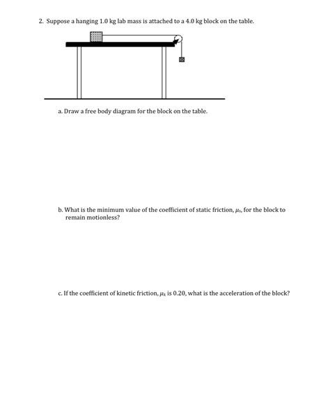 Suppose A Hanging 10 Kg Lab Mass Is Attached To A 40 Kg Block On The Ta
