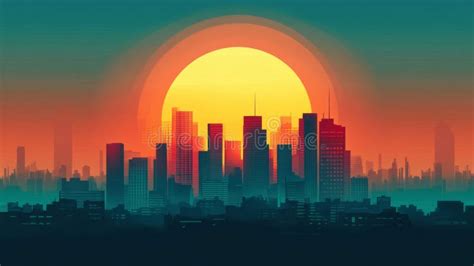 Pixel Art City Sunset Skyline Stock Illustration Illustration Of