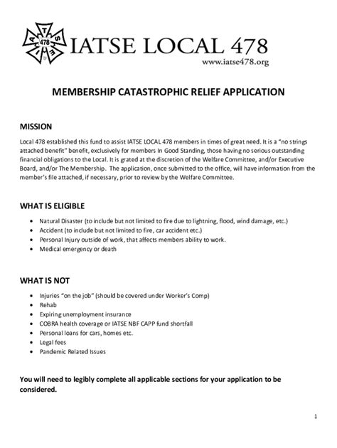 Fillable Online Membership Catastrophic Relief Application Fax Email Print Pdffiller
