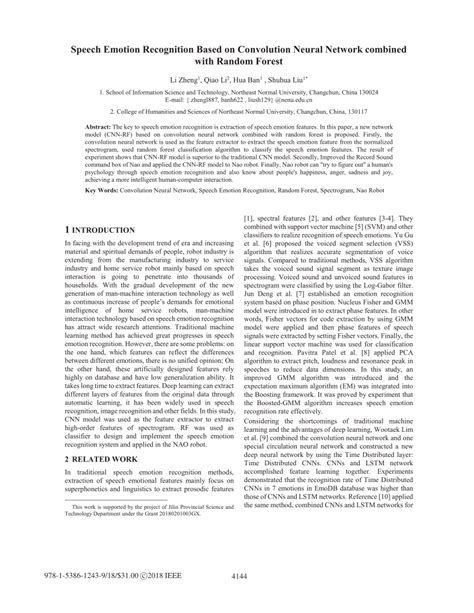Pdf Speech Emotion Recognition Based On Convolution Neural Network Combined With Random Forest