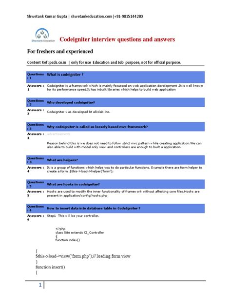 Codeigniter Interview Questions And Answers For Freshers And