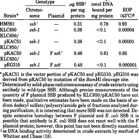 Complementation Of Ss Dna Binding Activity By F Plasmid Encoded Ssb In