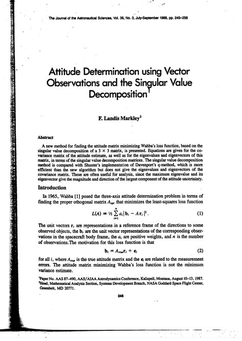 PDF Attitude Determination Using Vector Observations And The Singular Value Decomposition