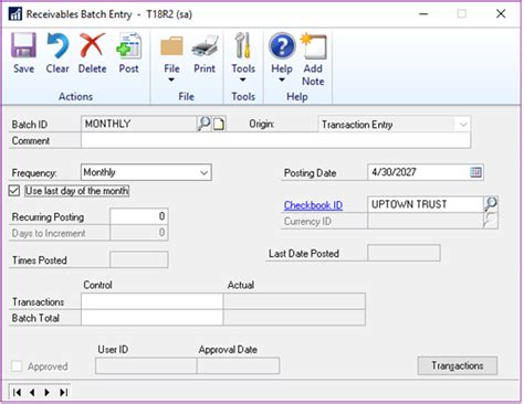 Microsoft Dynamics Gp 2018 R2 Monthly Recurring Batches