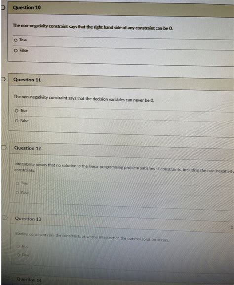 Solved Question 10 The Non Negativity Constraint Says That