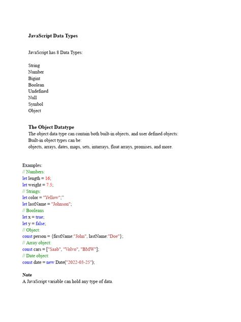 Javascript Data Types Pdf