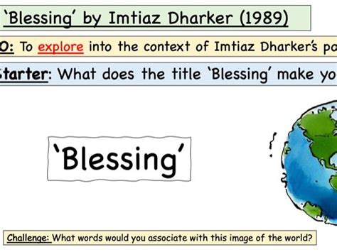 Blessing Imtiaz Dharker Teaching Resources