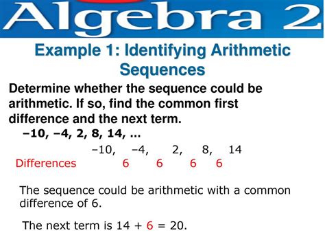 Lesson 12–3 Objectives Be able to find the terms of an ARITHMETIC ...