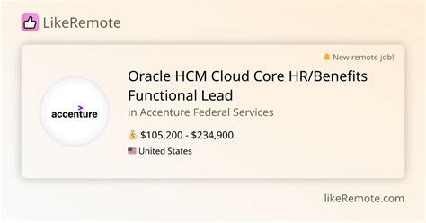 📩 Oracle Hcm Cloud Core Hr Benefits Functional Lead At 🏢 Accenture Federal Services Salary 💰