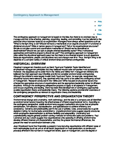 Contingency Approach To Management Pdfcoffee Com
