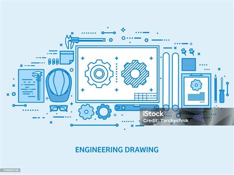 엔지니어링 및 아키텍처 드로잉 시공 건축 프로젝트 디자인 스케치 도구가 있는 작업 공간 계획 건물 플랫 블루 윤곽선 배경입니다 라인 아트 벡터 일러스트레이션 엔지니어에 대한