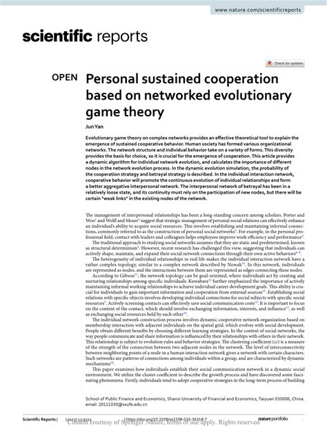 Pdf Personal Sustained Cooperation Based On Networked Evolutionary Game Theory