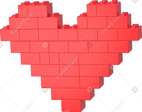 Иллюстрация 3D Лего красное сердце в PNG и SVG