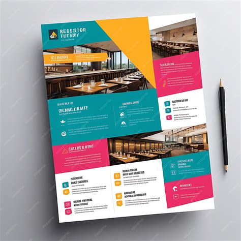 Flyer Design Food Magazine Layout Colorful Design Geometric Shapes And Buildings And Vegetables